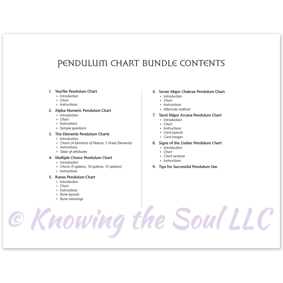 Printable Pendulum Charts Bundle - All 11 Charts for one great price ...