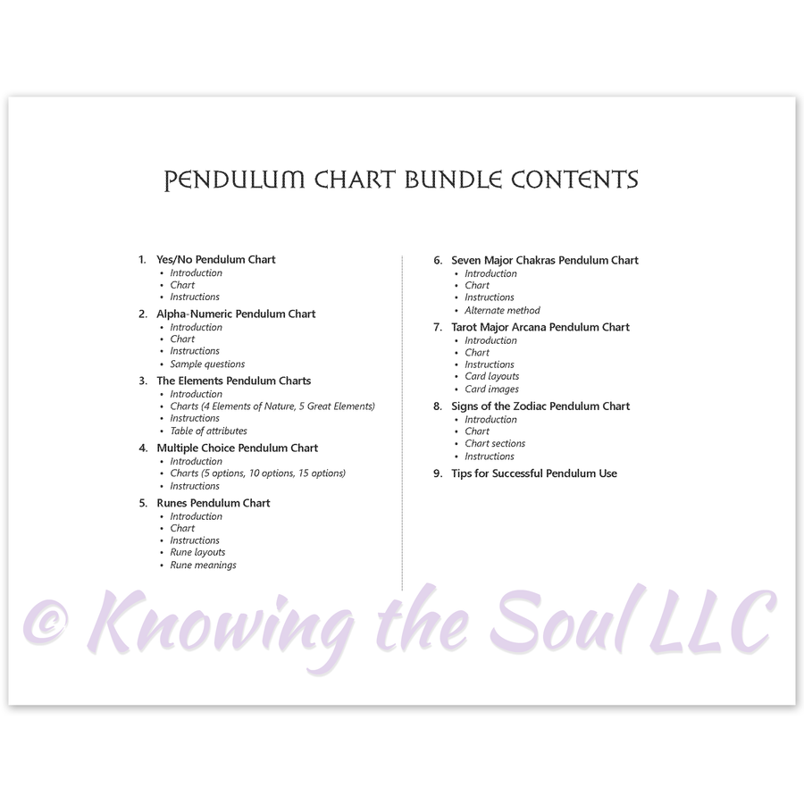 Printable Pendulum Charts Bundle - All 11 Charts for one great price ...
