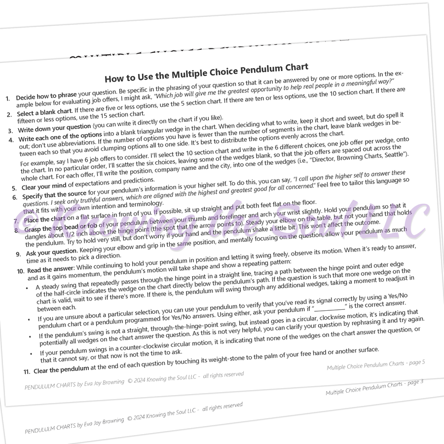 Printable Multiple Choice Pendulum Charts (digital download) - Now inc ...